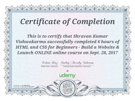 Shravan Vishwakarma On Linkedin Completion Certificate For Html And Css For Beginners Build A
