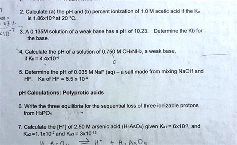 Calculate A The Ph And B Percent Ionization Of 1 … Solvedlib