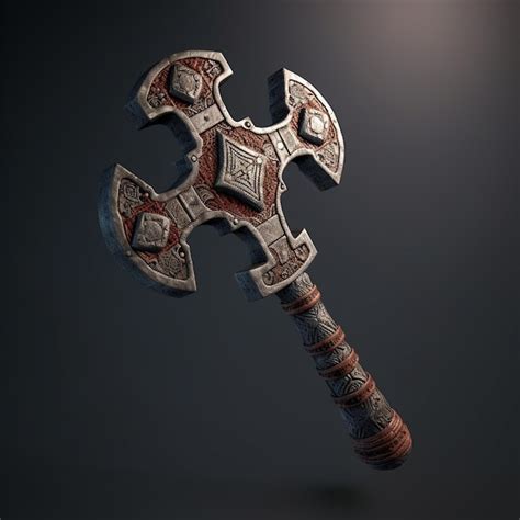 Premium Photo Dwarven Glaive Axe With Wooden Hilt