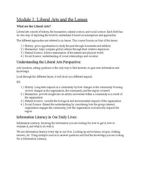 Module 1 Liberal Arts Notes Module 1 Liberal Arts And The Lenses What Are The Liberal Arts
