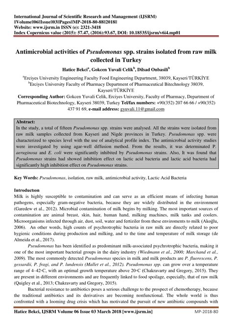 Pdf Antimicrobial Activities Of Pseudomonas Spp Strains Isolated From Raw Milk Collected In