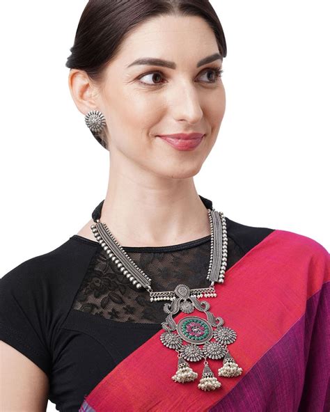 Antique Tribal Dangling Pearl Cluster Drop Pendant Necklace And Floral Earring Set Of Two By