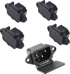 JZK 5 Pack C14 Plug Adapter Panel Mount AC 250V 10A 3 Pole IEC Input Module Socket With Cover