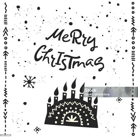 아크 모양의 촛대와 민족 장식 메리 크리스마스를 글자의 휴일 손으로 그린 그림을 벡터 검은색에 대한 스톡 벡터 아트 및 기타