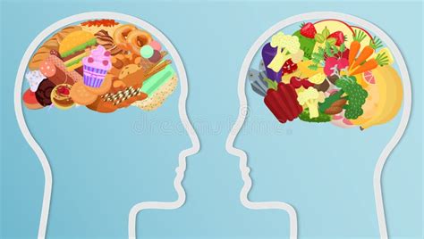 Health And Unhealth Food Eat In Brain Stock Vector Illustration Of