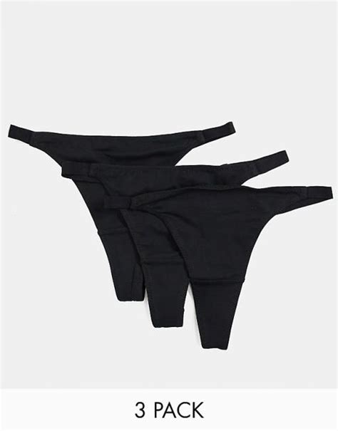 Asos Design 3 Pack Basic Cotton Tanga Thongs In Black Asos