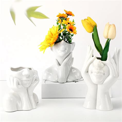 Sieral 3 Pcs Ceramic Face Vase Female Form Flower Modern