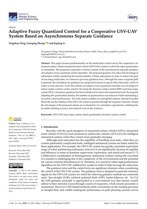 pdf adaptive fuzzy quantized control for a cooperative usv uav system
