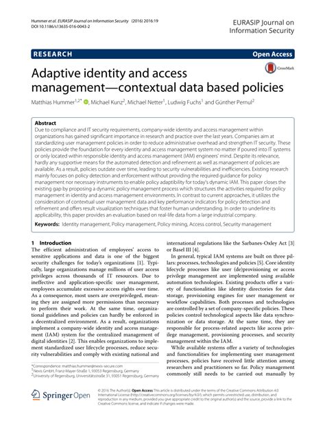 Pdf Adaptive Identity And Access Management—contextual Data Based Policies