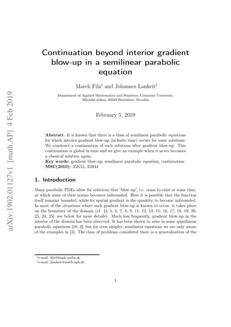 Pdf Continuation Beyond Interior Gradient Blow Up In A Semilinear Parabolic Equation