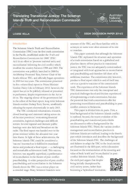 Pdf Translating Transitional Justice The Solomon Islands Truth And