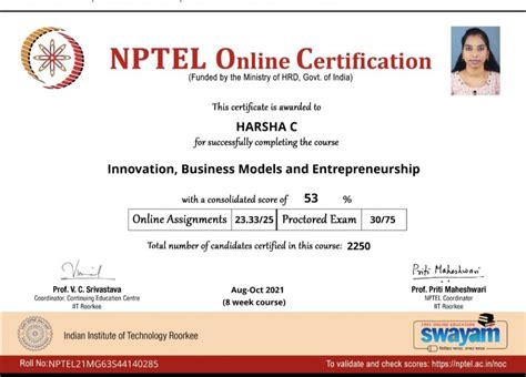 Harsha C On Linkedin I Have Successfully Completed Nptel Online Course Innovation Business