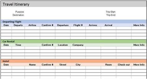 Excel Travel Template
