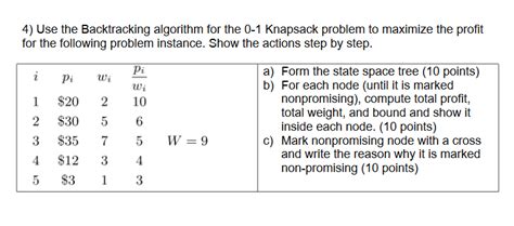 4 Use The Backtracking Algorithm For The 0 1