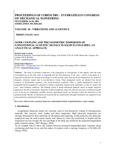 Pdf Acoustic Signals In Solid Waveguides An Analytical Approach