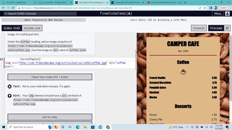 I Need Help With Step 89 Of The Cafe Menu Excercise Html Css The Freecodecamp Forum