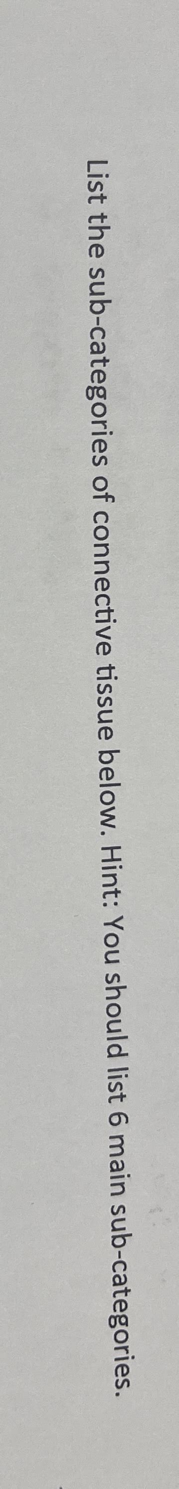Solved List The Sub Categories Of Connective Tissue Below