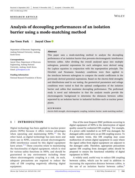 Analysis Of Decoupling Performances Of An Isolation Barrier Using A