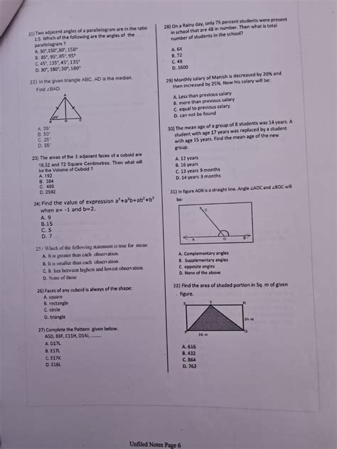 21 Two Adjacent Angles Of A Parallelogram Are In The Ratio 1 5 Which Of