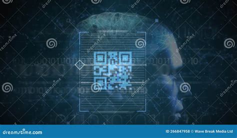 Beeld Van Qr Code Over Binaire Code En Model Van Het Menselijk Hoofd