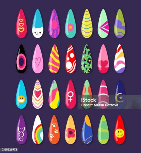 네일 디자인 아트 컬렉션 다채로운 크리에이티브 매니큐어 디자인 페인트 손톱 견본 벡터 일러스트 레이 션 개념에 대한 스톡 벡터 아트 및 기타 이미지 Istock