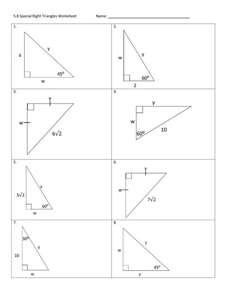 Solving Right Angle Triangles Worksheet