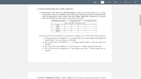 solved 2 critical values from the t table table d a