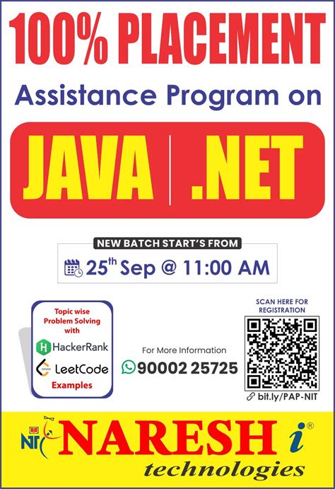 100 placement assistance program on java developer and dot net — naresh
