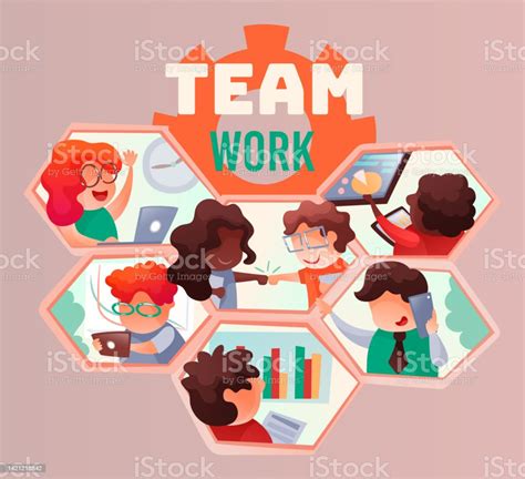팀 근로자는 공통의 목표를 위해 의사 소통하고 함께 일합니다 팀웍 비즈니스 커뮤니티 그룹 통일에 대한 스톡 벡터 아트 및 기타
