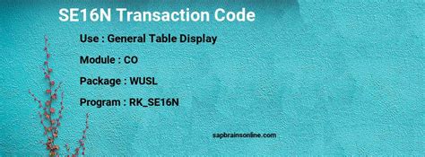 Se16n Sap Tcode For General Table Display
