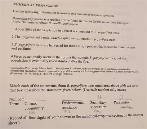 Solved Numerical Response 8use The Following Information To