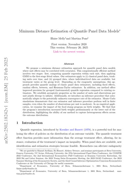 Pdf Minimum Distance Estimation Of Quantile Panel Data Models