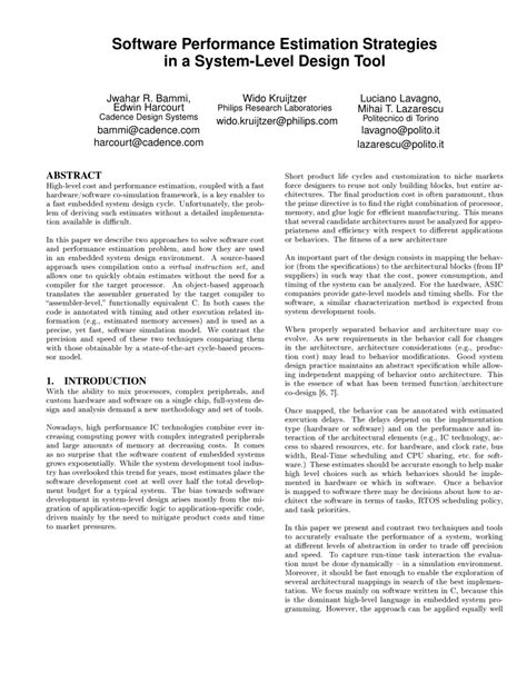 Pdf Software Performance Estimation Strategies In A System Level