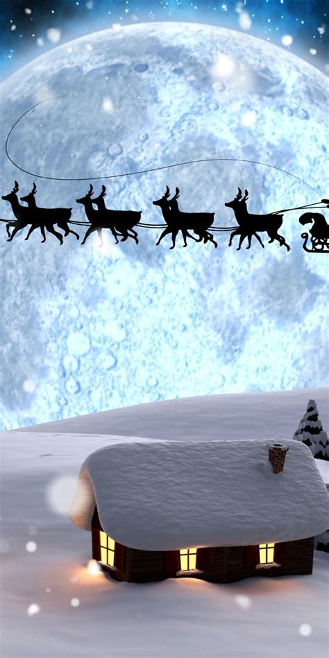 Обои на рабочий стол Зима Ночь Луна Снег Силуэт Рождество Деревня Сани Снегопад