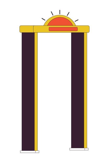 깜박이는 빛 플랫 라인 색상 격리된 벡터 개체가 있는 보안 게이트 공항 검문소 흰색 배경에 편집 가능한 클립 아트 이미지 웹 디자인을 위한 간단한 개요 만화 자리 그림