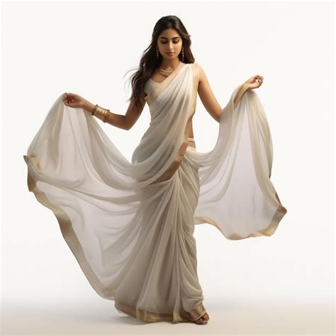 Una Hermosa Chica India Con Un Sari Tradicional En Un Fondo Blanco Con