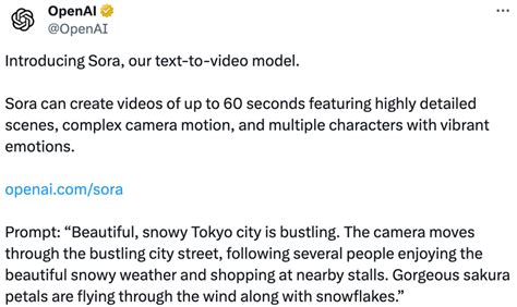 Openai发布视频生成模型sora，能生成60秒高清视频 学习aigc