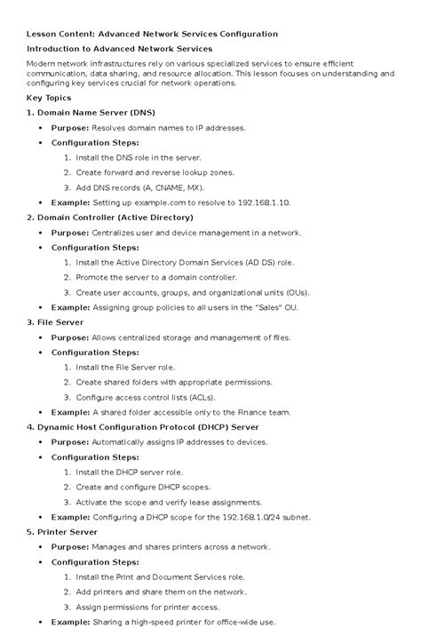 Q2 Lesson 2 Advanced Network Services Configuration Lesson Content Advanced Network