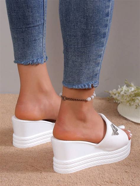 Women Butterfly Decor Sandals Fashion White Wedge Slide Sandals Shein Usa