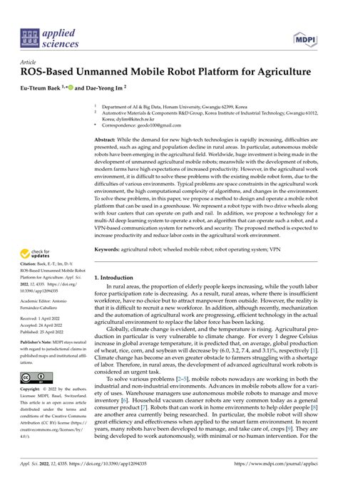PDF ROS Based Unmanned Mobile Robot Platform For Agriculture