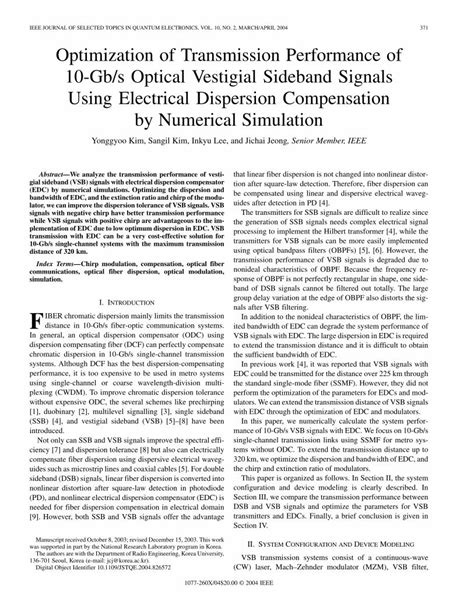 Pdf Optimization Of Transmission Performance Of 10 Gb S Optical Vestigial Sideband Signals