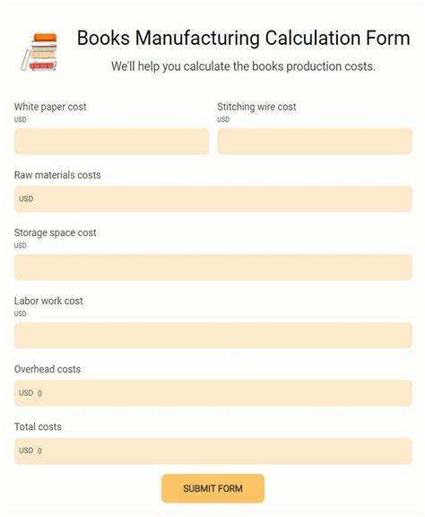 Books Manufacturing Calculation Form Template 123formbuilder