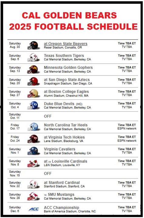 S08 2025 Cal Golden Bears College Football Schedule Refrigerator Magnet