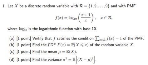 Solved Let X Be A Discrete Random Variable With R Chegg Com
