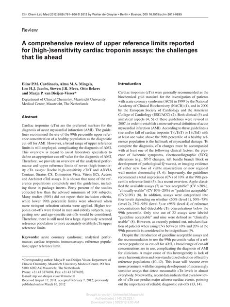 Pdf A Comprehensive Review Of Upper Reference Limits Reported For High Sensitivity Cardiac