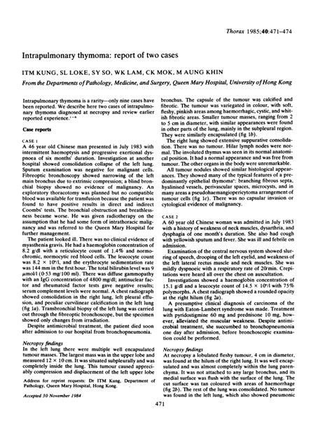 Pdf Intrapulmonary Thymoma Report Of Two Cases