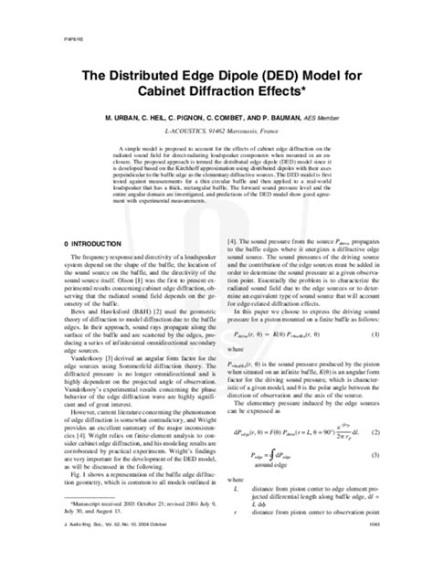 Pdf The Distributed Edge Dipole Ded Model For Cabinet Diffraction Effects