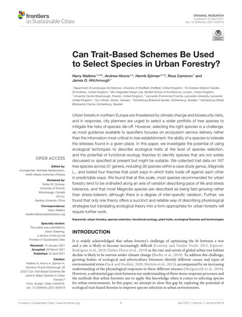 Pdf Can Trait Based Schemes Be Used To Select Species In Urban Forestry