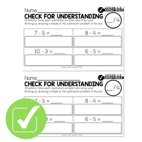 Lucky To Learn Math 1st Grade Lesson 35 Subtract From 10 With Manipulatives Check For