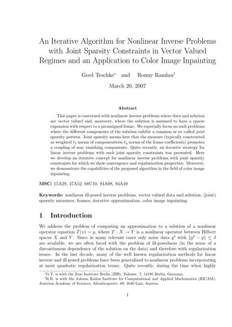 Pdf An Iterative Algorithm For Nonlinear Inverse Problems With Joint Sparsity Constraints In